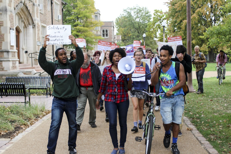 Student-Worker Alliance protests outside DUC for adjunct rights ...